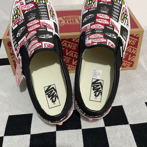 Vans | Shoes | Vans Classic Slip On Label Mix Black Red Stickers | Poshmark